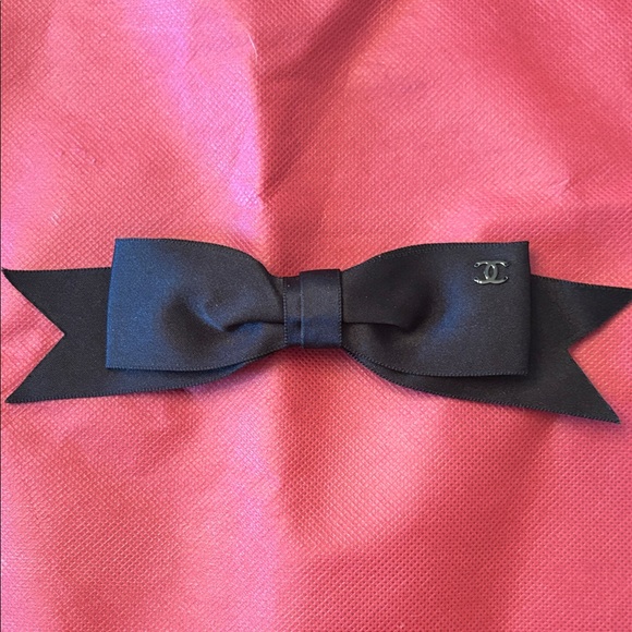 CHANEL | Accessories | Chanel Black Bow With Black Logo Large | Poshmark